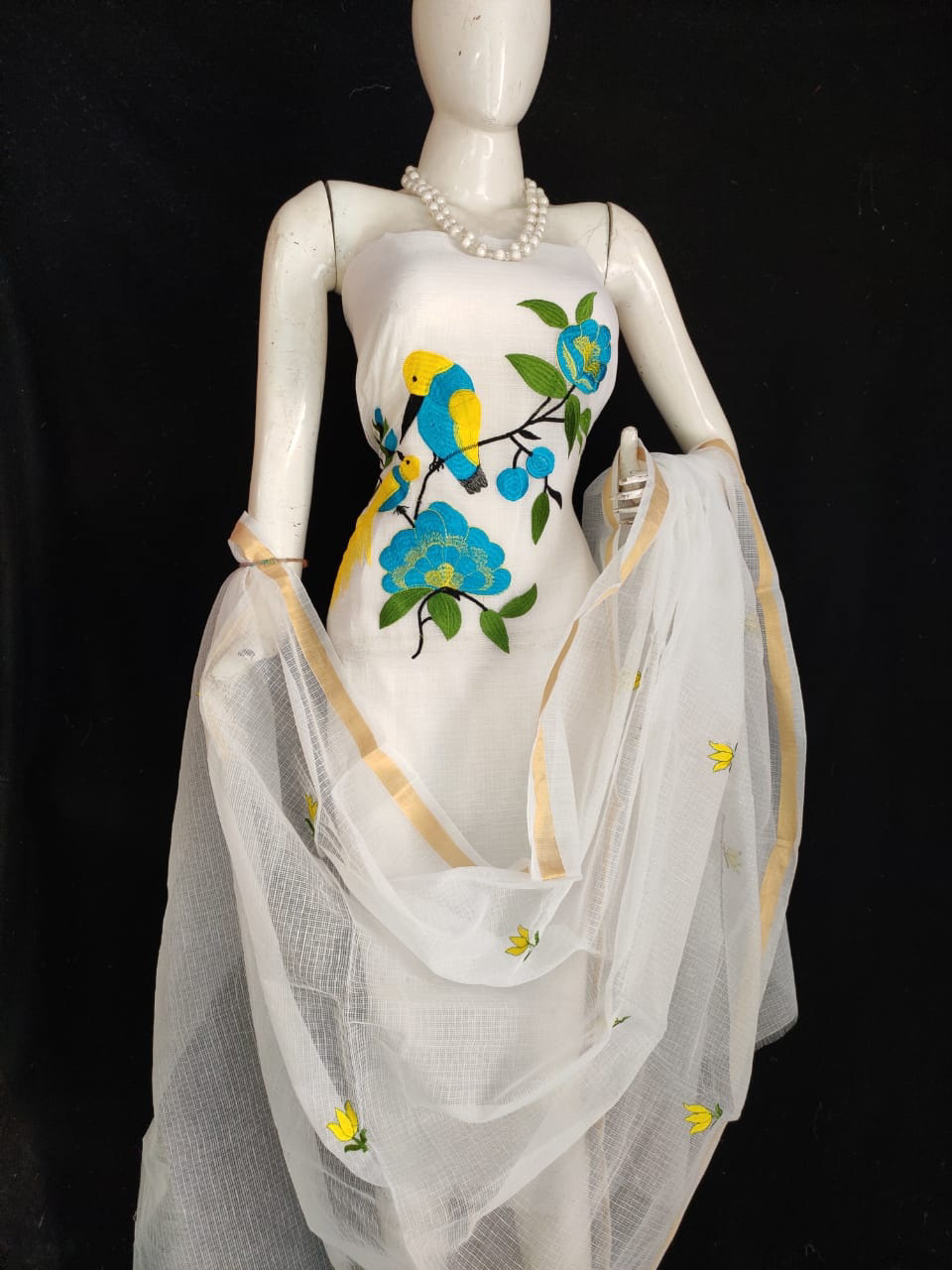 Kota Doria Bird Embroidery Work Cotton Dress Material - Shop online ...