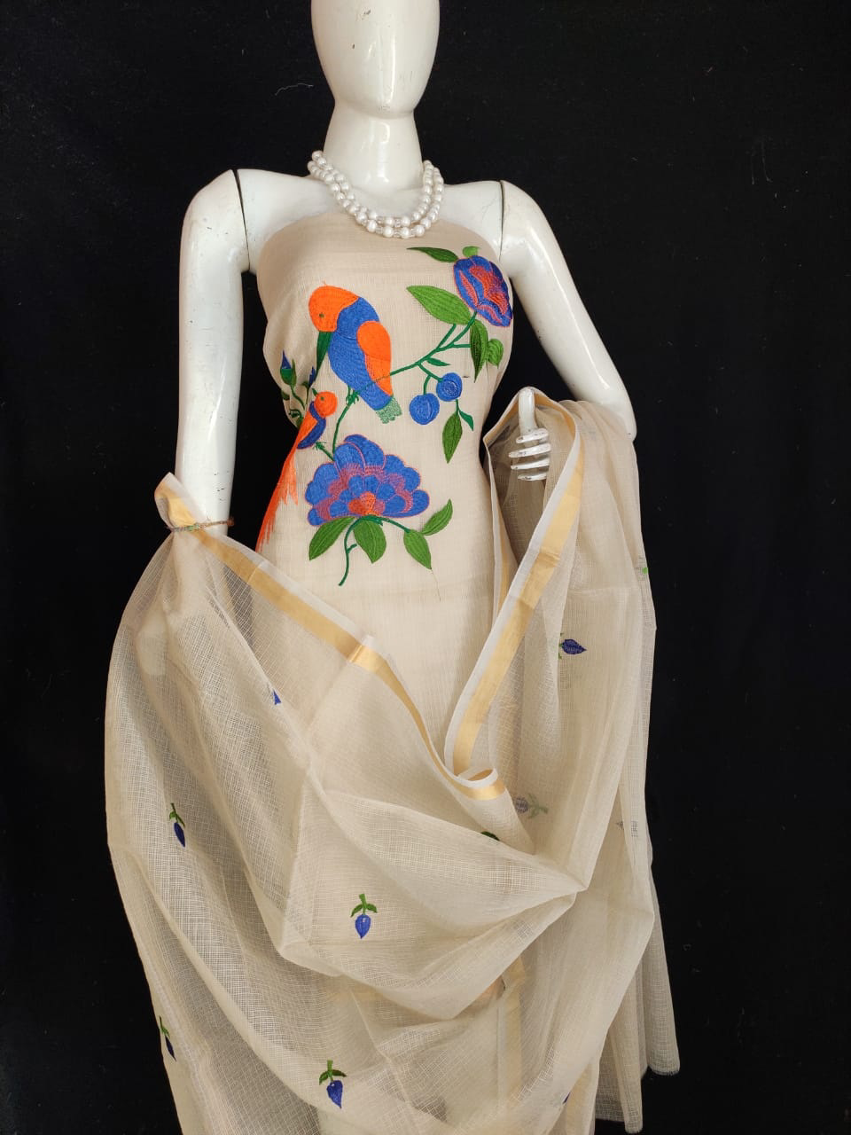 Kota Doria Bird Embroidery Work Cotton Dress Material - Shop online ...