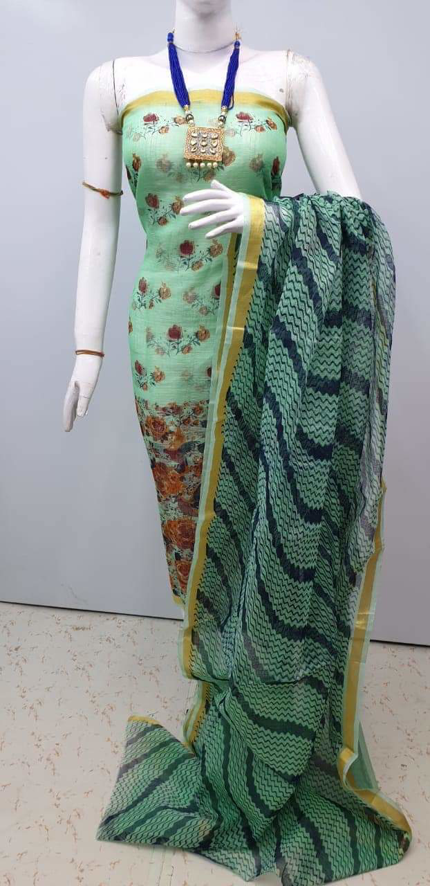 Kota doria flower screen print dress material - Shop online women ...
