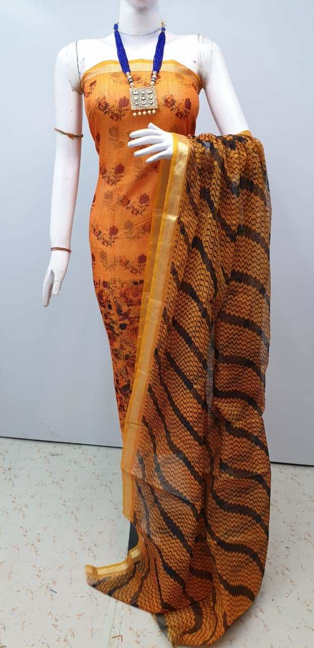 Kota doria flower screen print dress material - Shop online women ...
