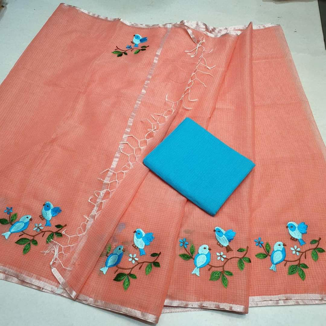 Kota doria bird embroidery work saree - Shop online women fashion, indo ...