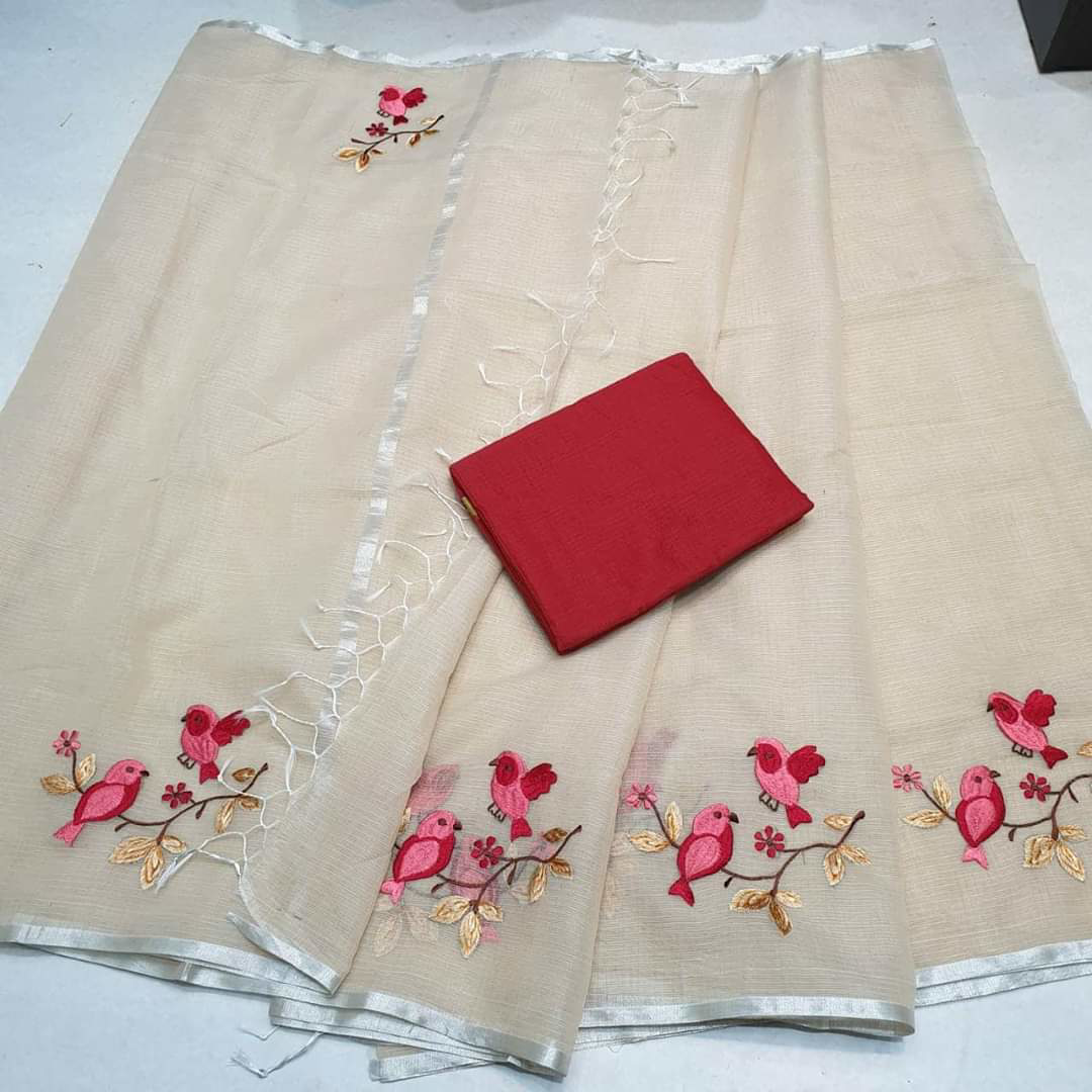 Kota doria bird embroidery work saree - Shop online women fashion, indo ...