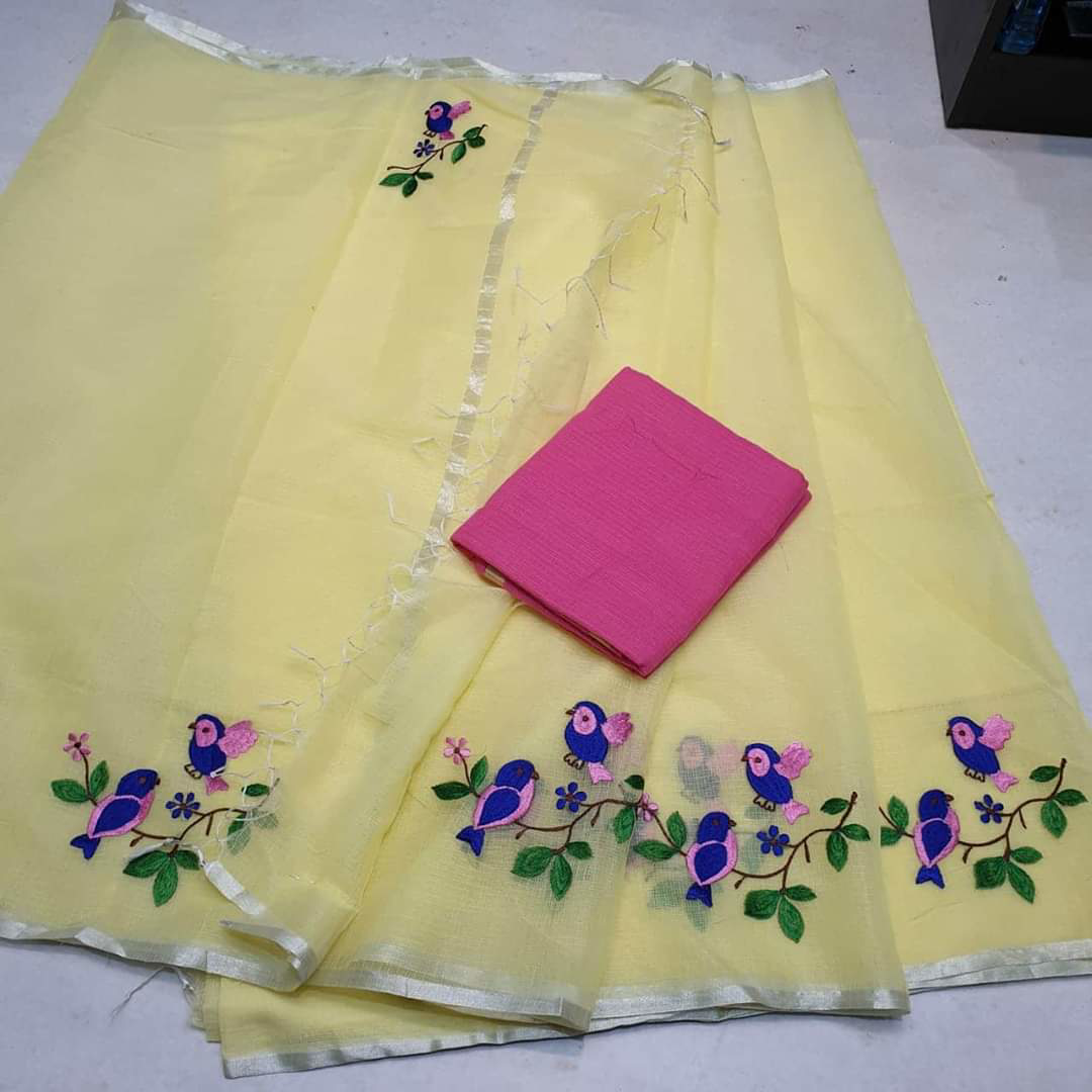 Kota doria bird embroidery work saree - Shop online women fashion, indo ...