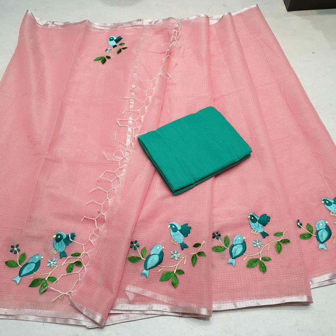 Kota doria bird embroidery work saree - Shop online women fashion, indo ...