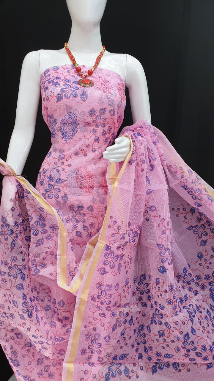 Kota Doria Embroidery Work Cotton Dress Material - Shop online women ...